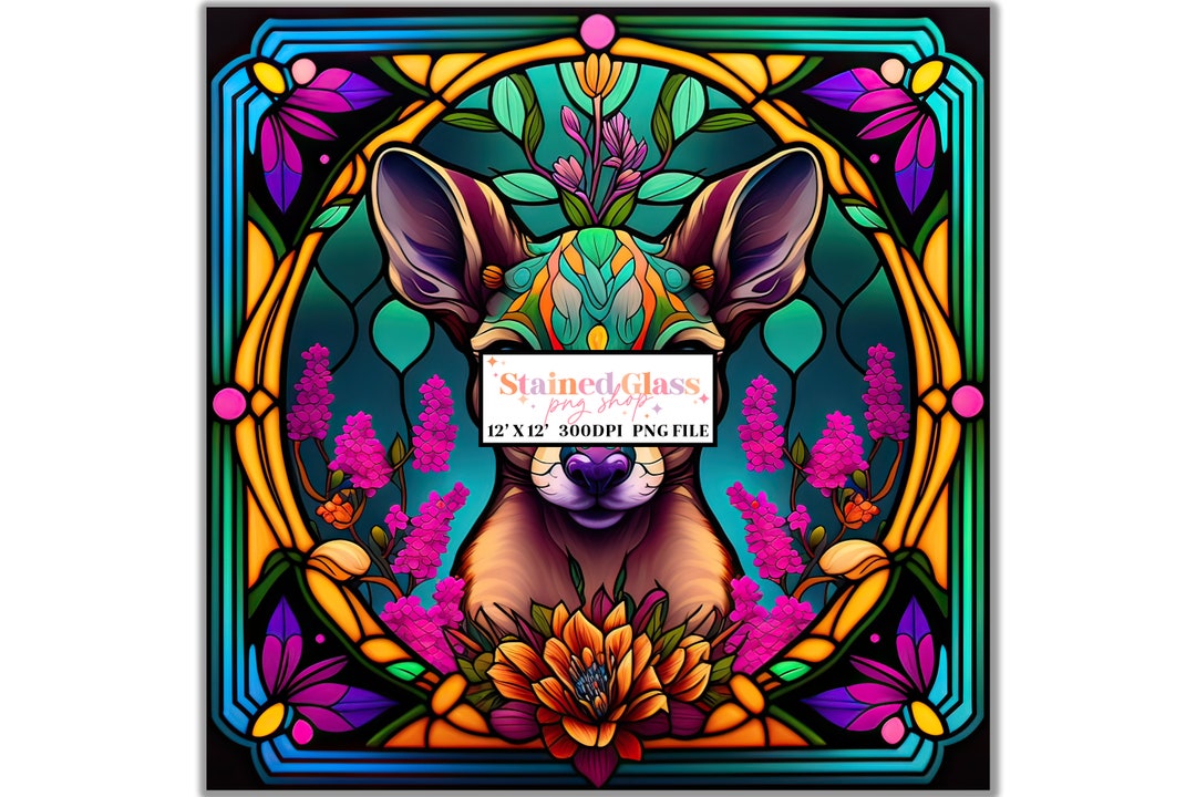 Kangaroo Stained Glass Sublimation Designs, Stained Glass Pattern ...