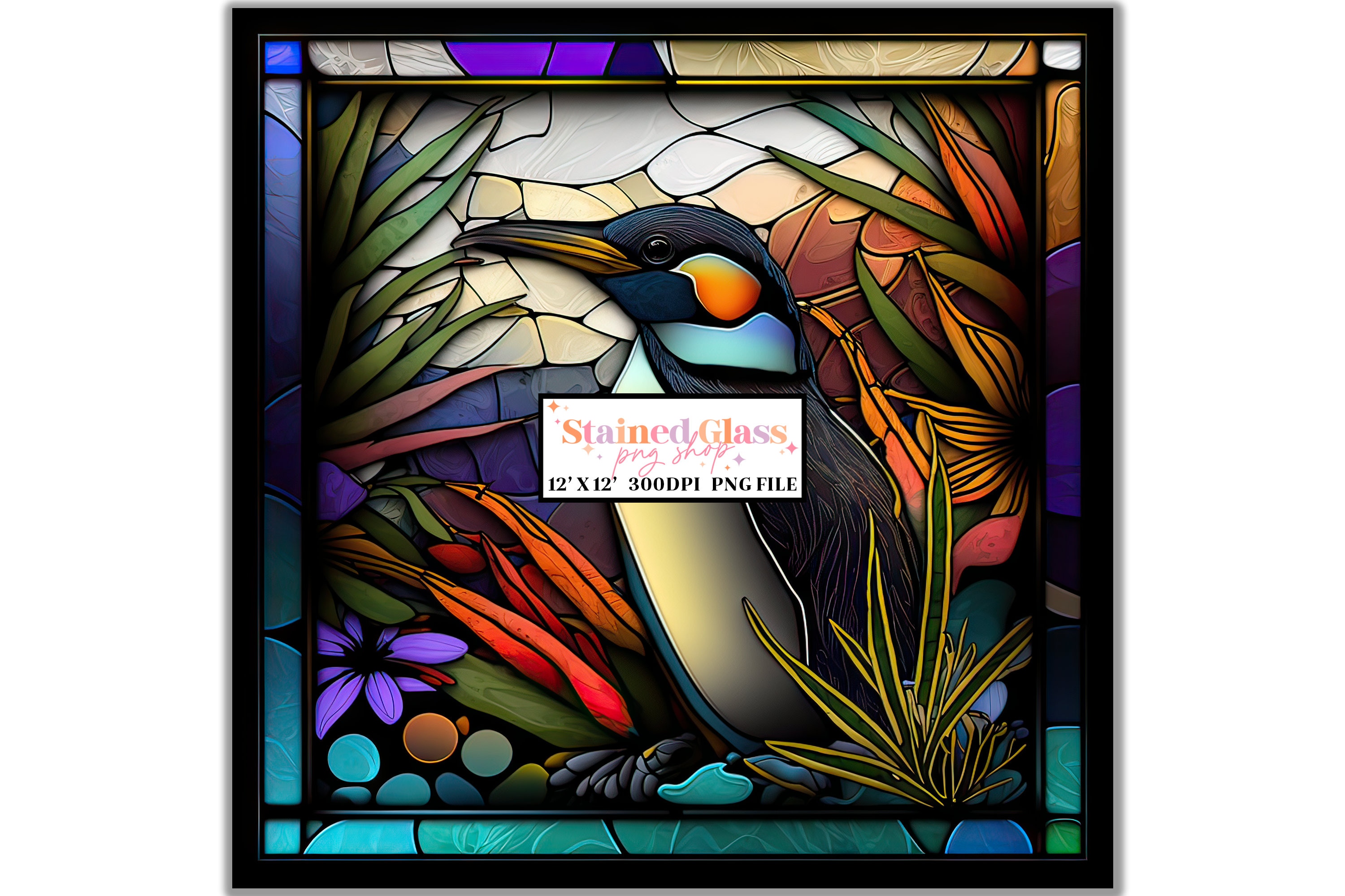 Penguin Stained Glass Sublimation Designs Stained Glass - Etsy