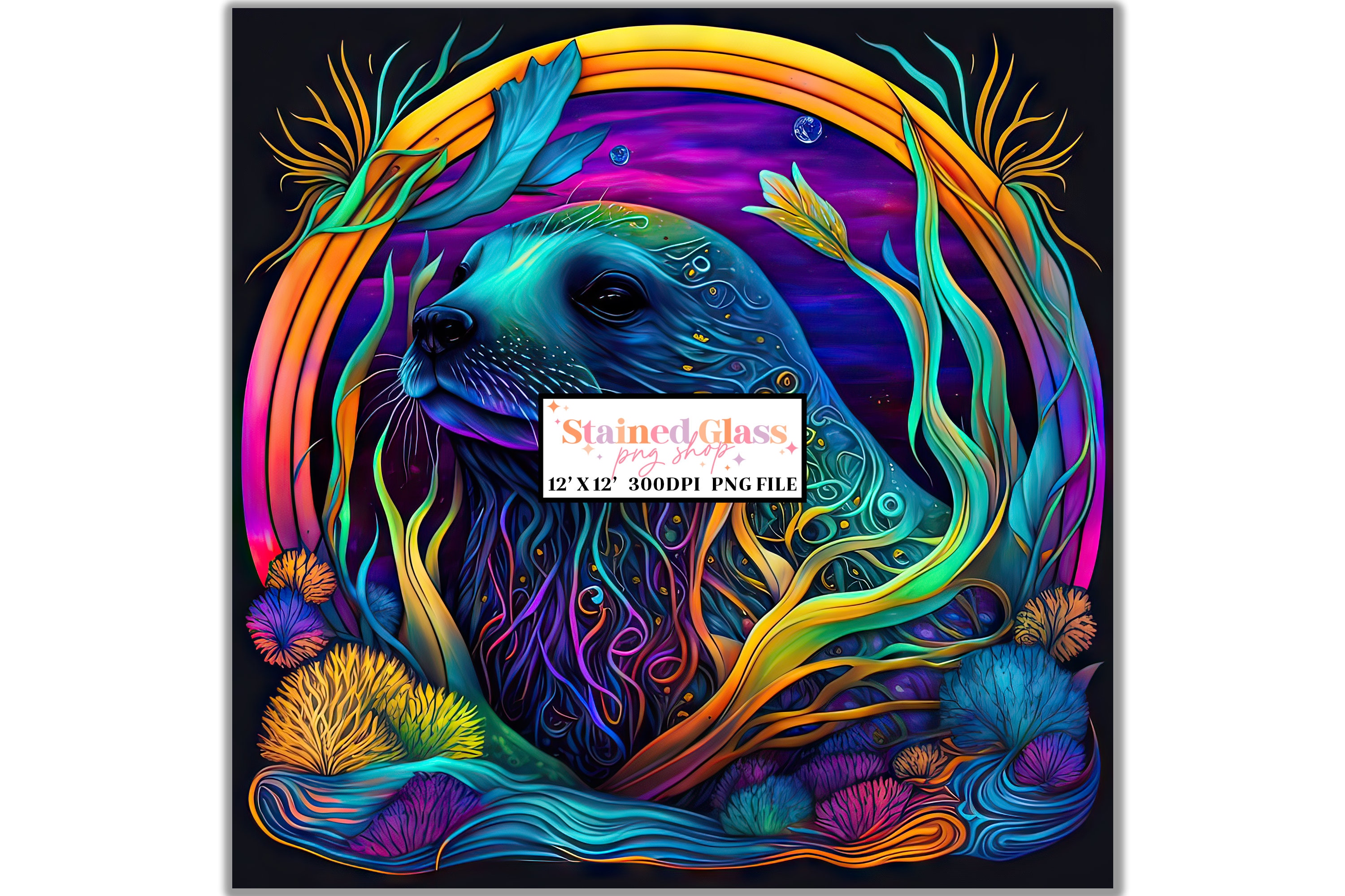 Seal Stained Glass Sublimation Designs Stained Glass Pattern - Etsy ...