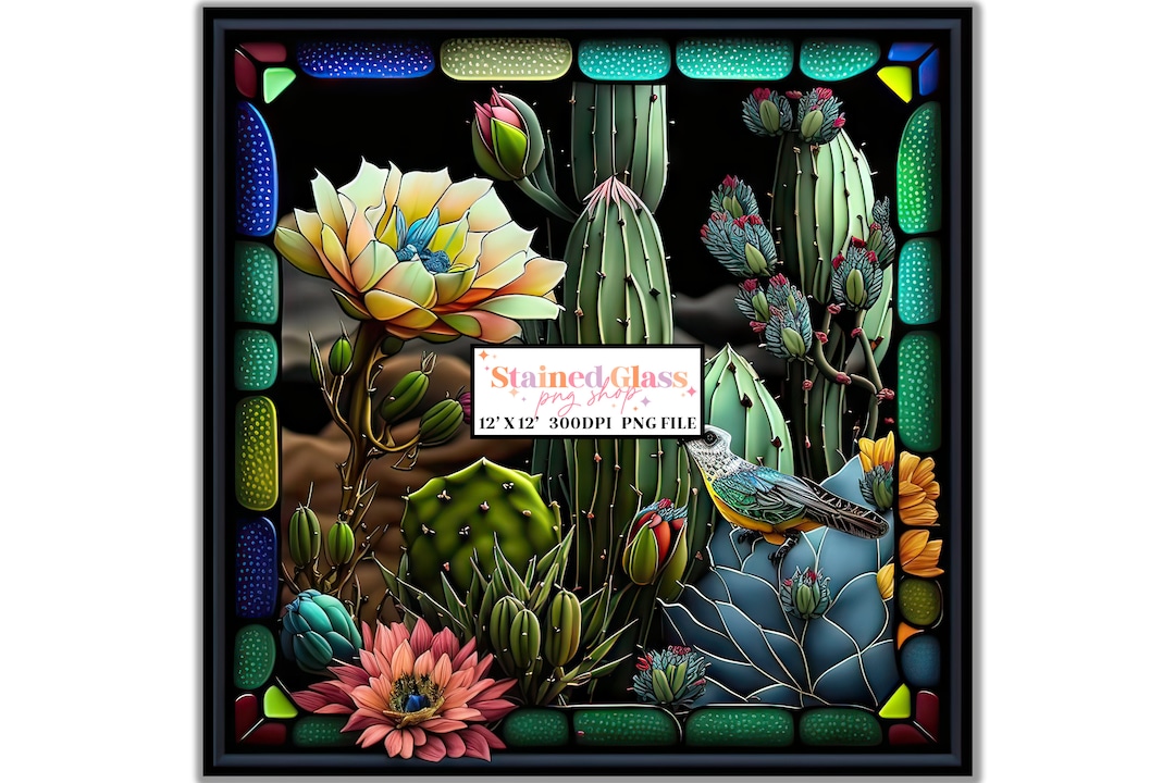 Cactus Stained Glass Sublimation Designs, Stained Glass Pattern ...
