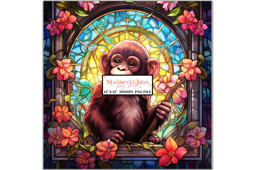 Monkey Stained Glass Sublimation Designs, Stained Glass Pattern ...