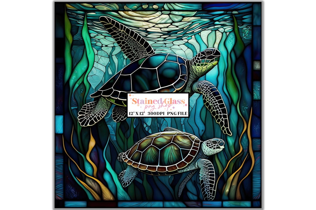 Sea Turtles Stained Glass Sublimation Design, Stained Glass Pattern ...