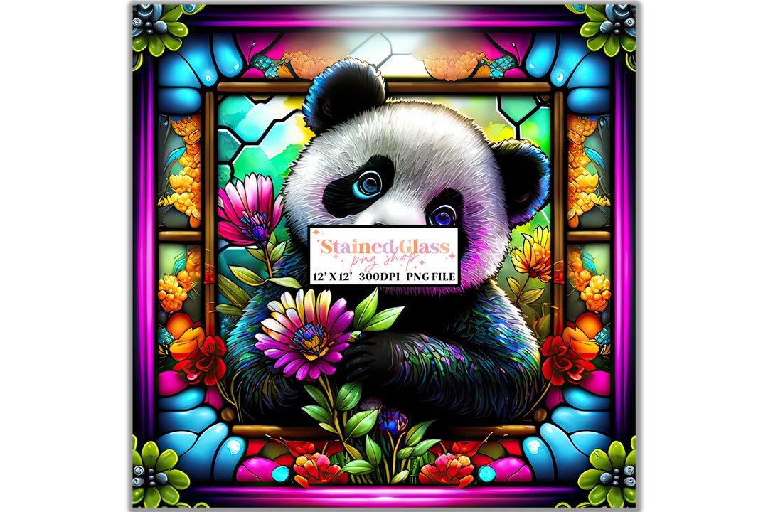 Panda Stained Glass Sublimation Designs, Stained Glass Pattern, Stained ...
