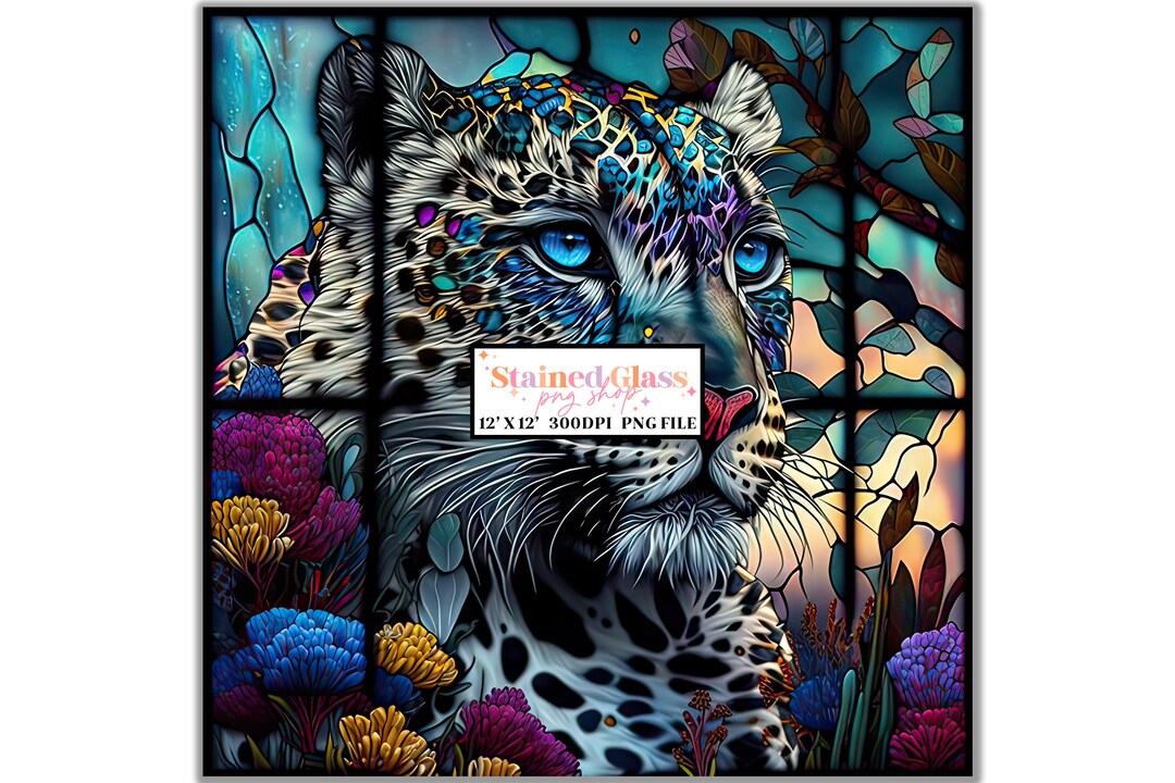 Snow Leopard Stained Glass Sublimation Design, Stained Glass Pattern ...