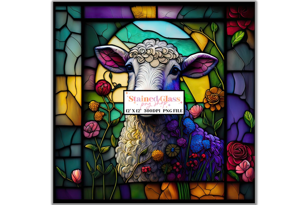 Sheep Stained Glass Sublimation Designs, Stained Glass Pattern, Stained ...