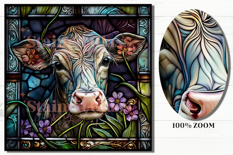 Cow Stained Glass Sublimation Designs Stained Glass Pattern - Etsy