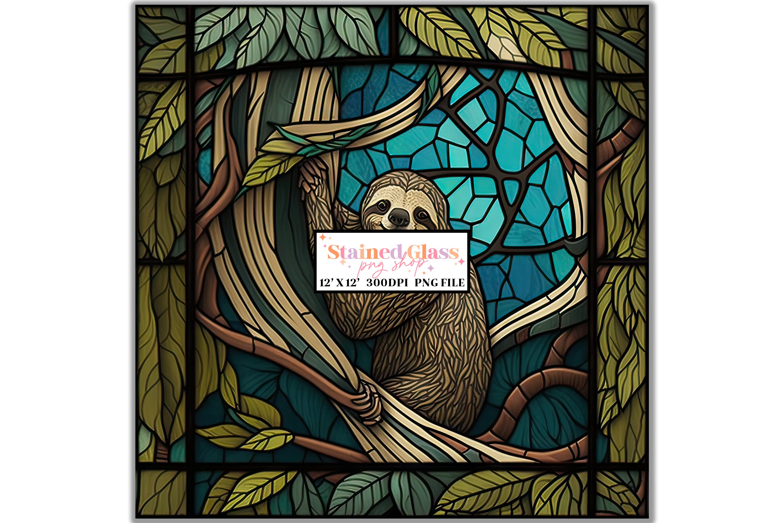 Sloth Stained Glass Sublimation Designs Stained Glass - Etsy