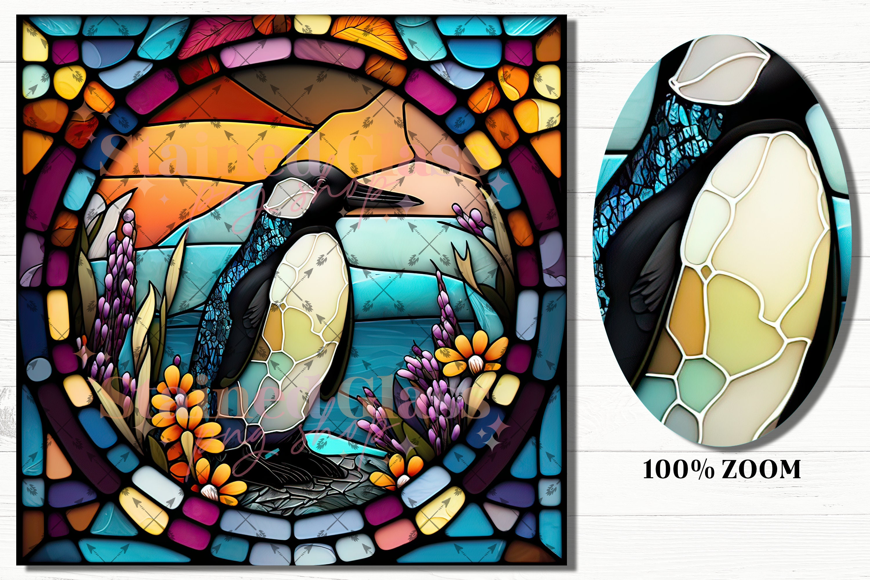 Penguin Stained Glass Sublimation Designs Stained Glass - Etsy