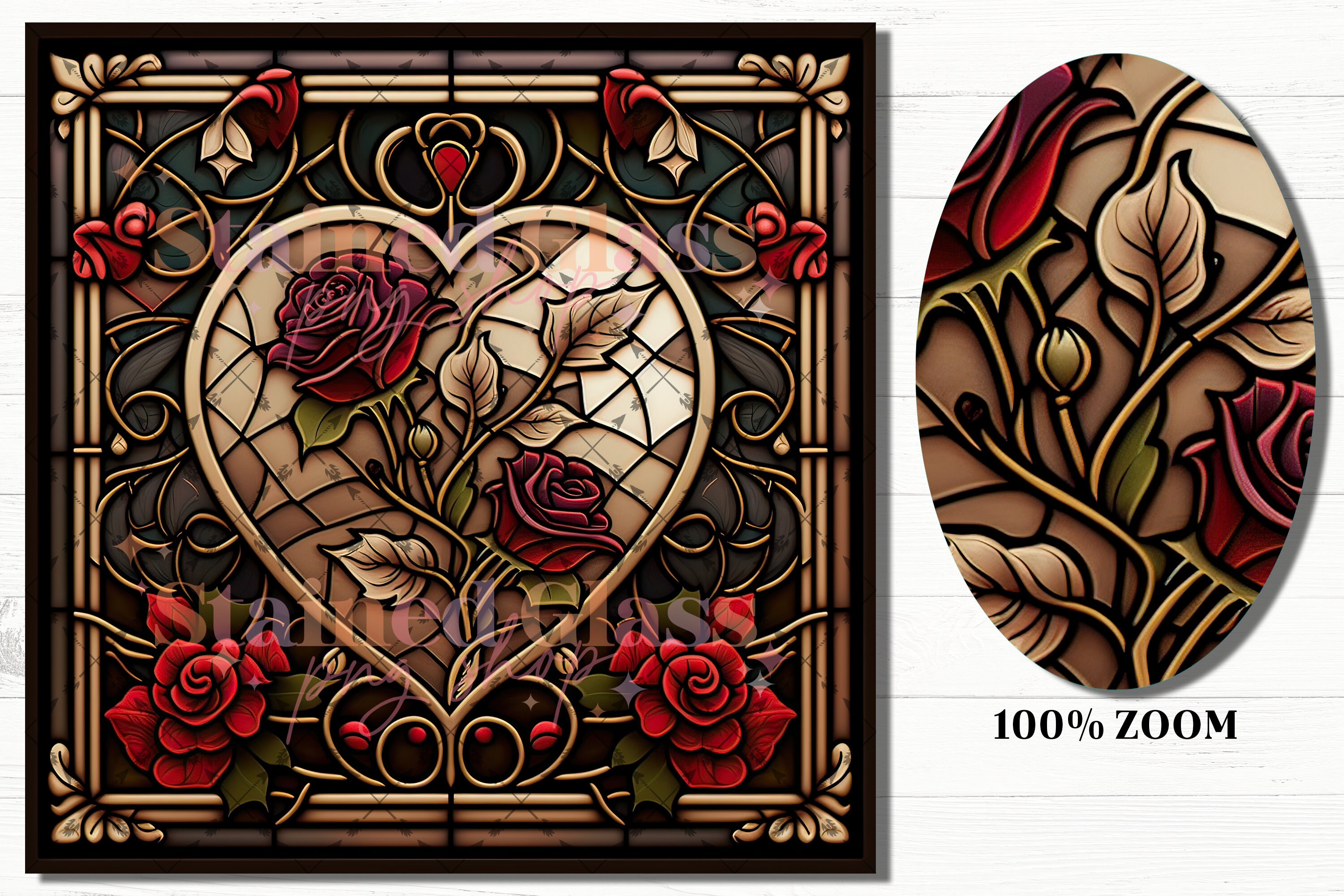 Heart Stained Glass Sublimation Designs, Stained Glass Pattern, Stained ...