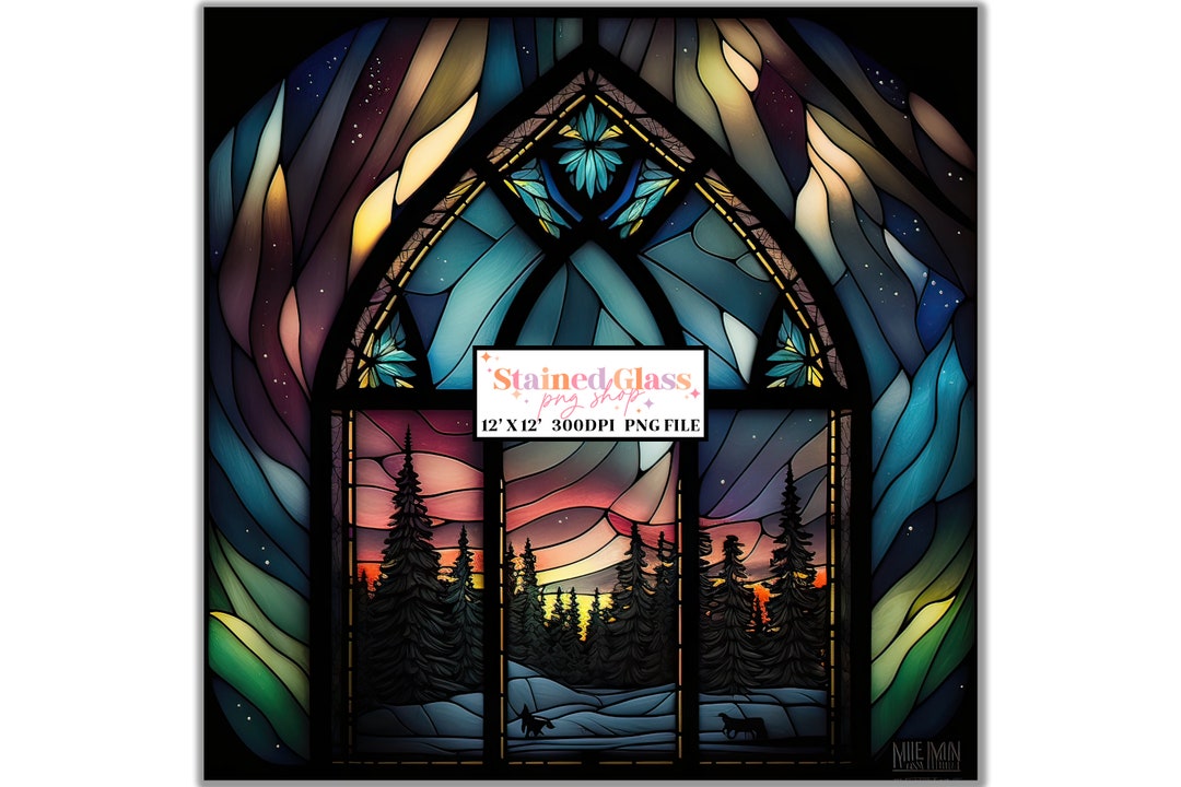 Northern Lights Stained Glass Sublimation Designs, Stained Glass ...
