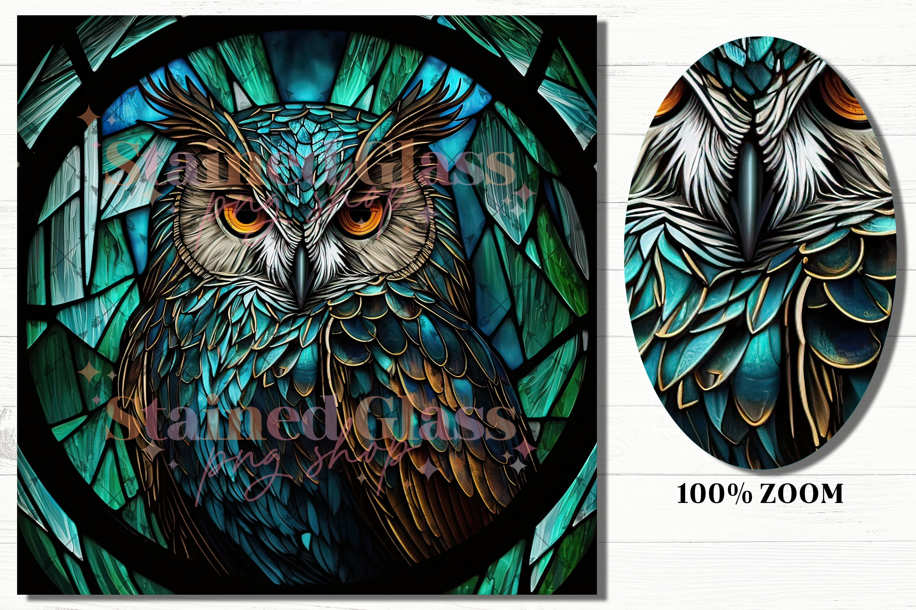 Owl Stained Glass Sublimation Designs, Stained Glass Pattern, Stained ...