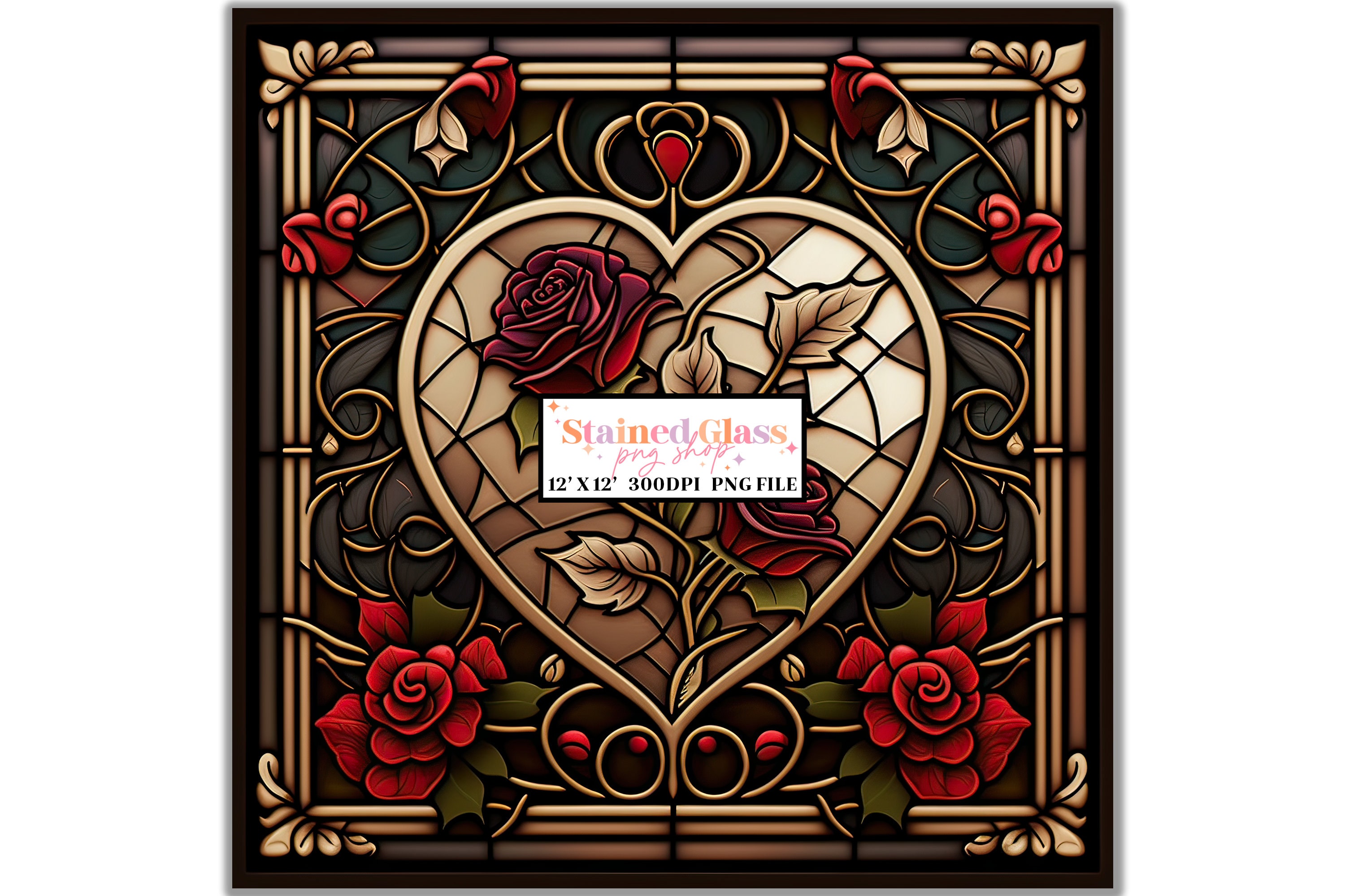 Heart Stained Glass Sublimation Designs, Stained Glass Pattern, Stained ...