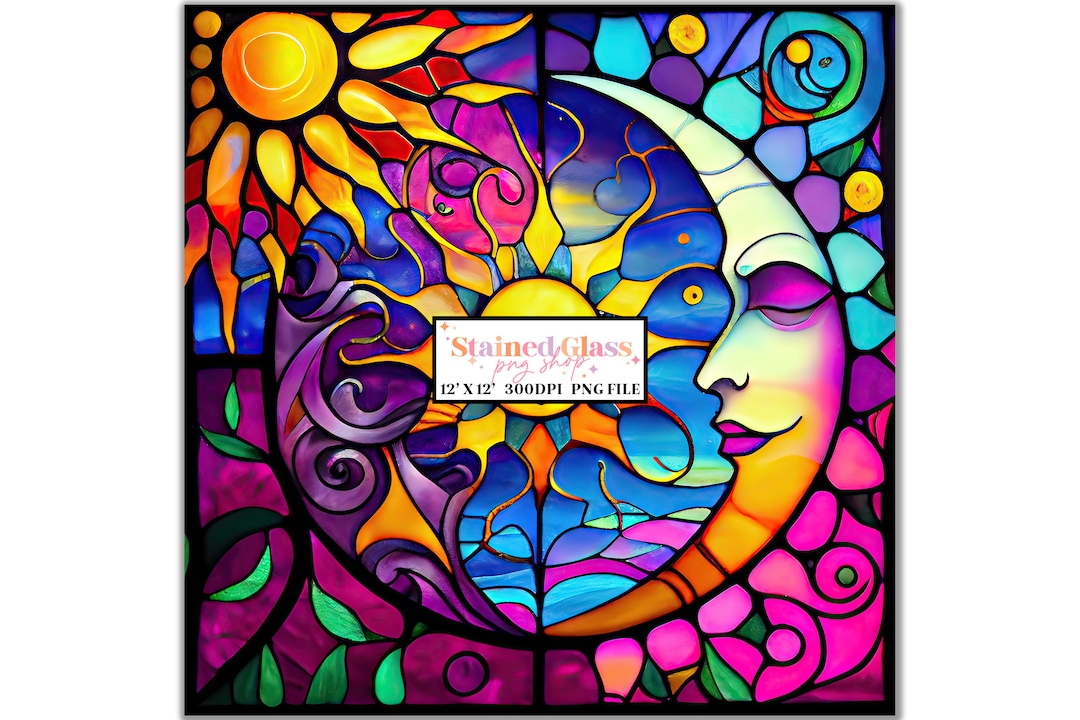 Sun and Moon Stained Glass Sublimation Designs, Stained Glass Pattern ...