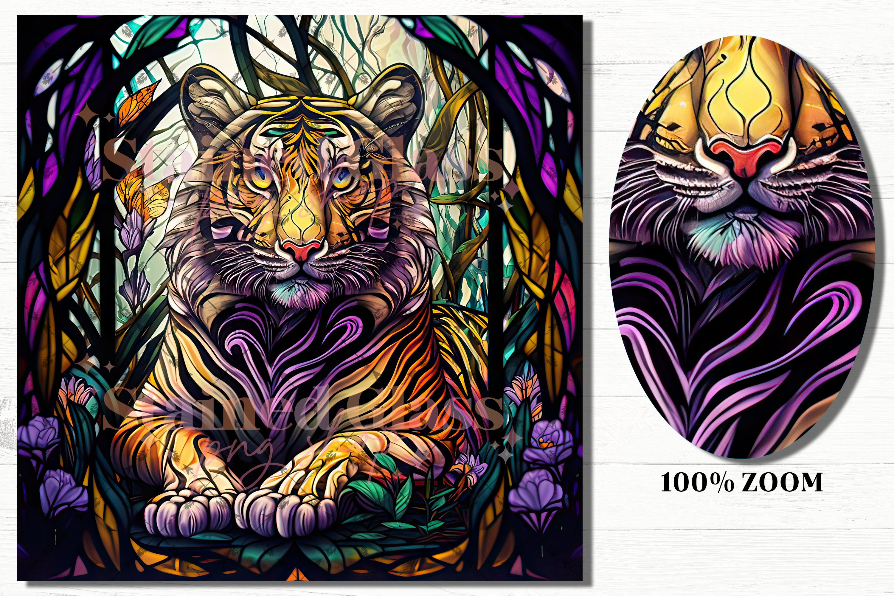 Tiger Stained Glass Sublimation Design Stained Glass Pattern - Etsy