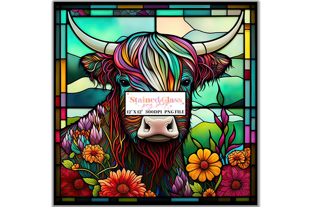 Highland Cow Stained Glass Sublimation Design, Stained Glass Pattern ...
