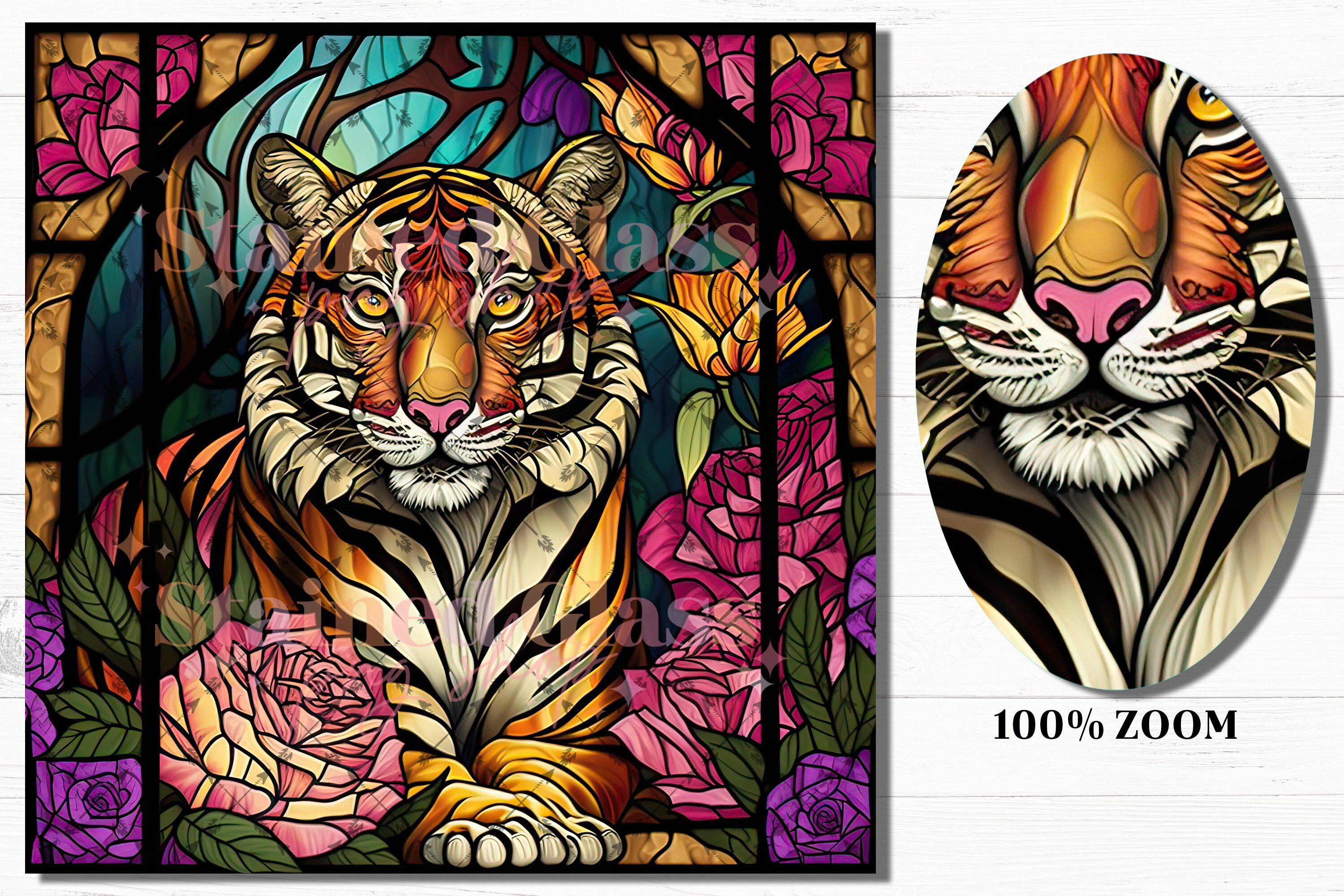 Tiger Stained Glass Sublimation Design Stained Glass Pattern - Etsy