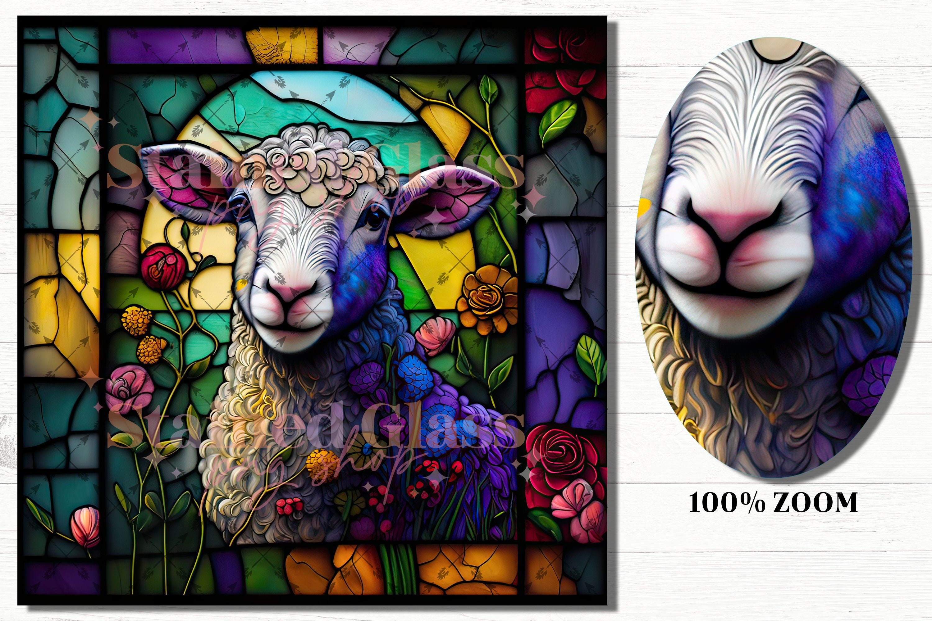 Sheep Stained Glass Sublimation Designs Stained Glass - Etsy