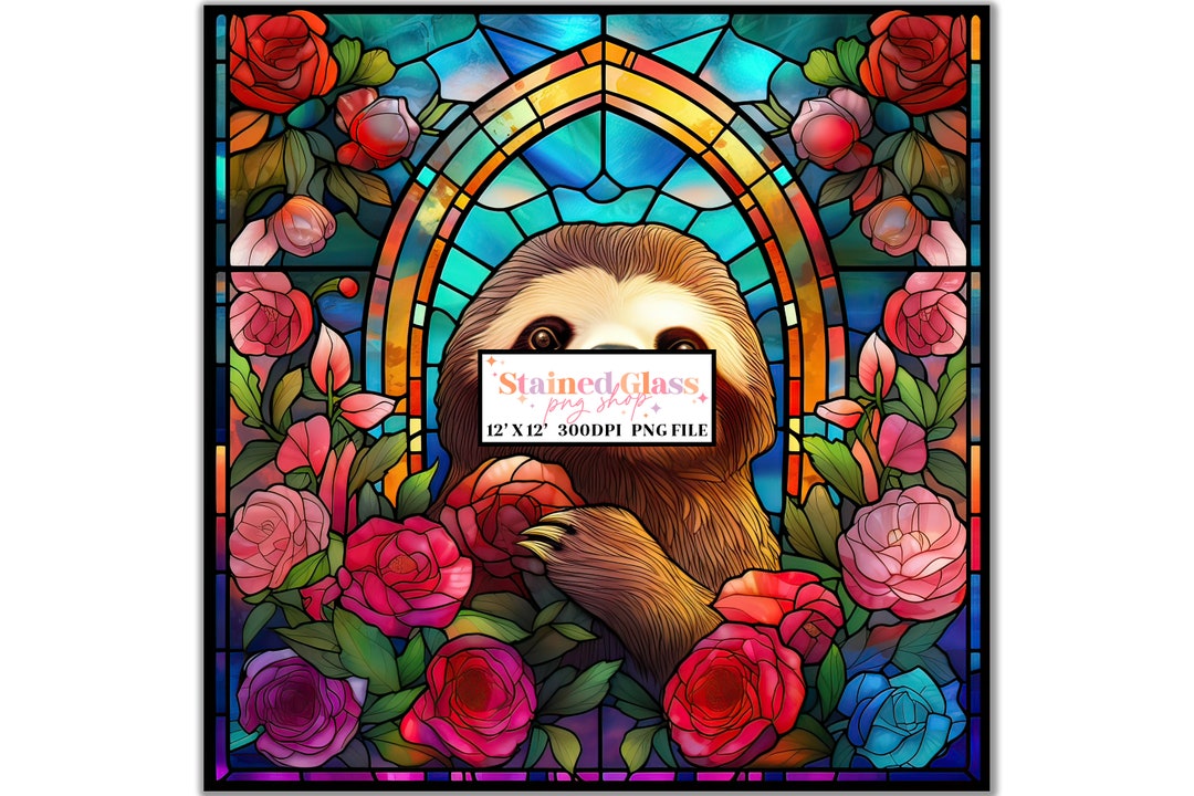 Sloth Stained Glass Sublimation Designs, Stained Glass Pattern, Stained ...