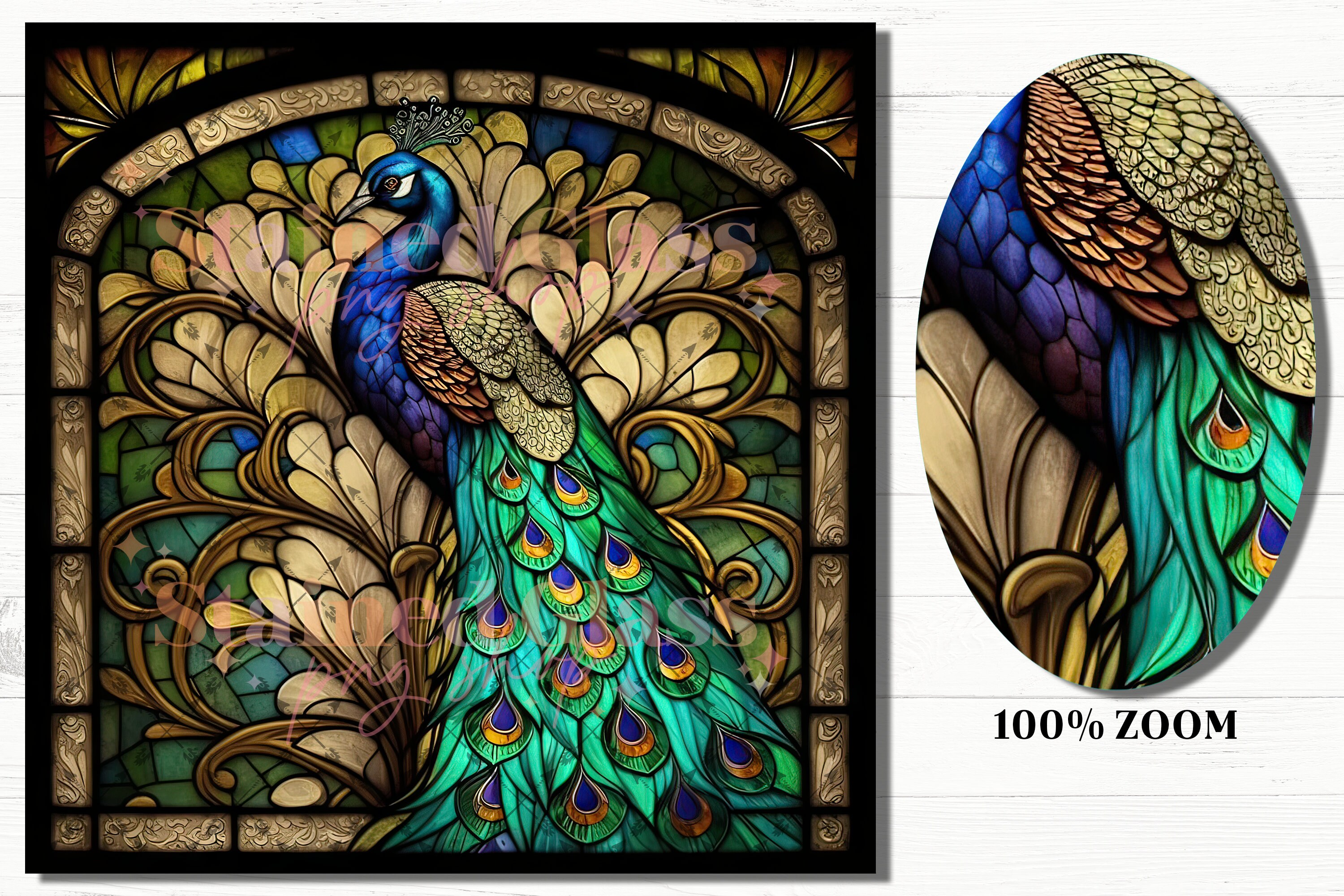 Peacock Stained Glass Sublimation Designs, Stained Glass Pattern ...