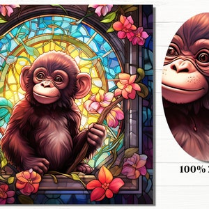 Monkey Stained Glass Sublimation Designs, Stained Glass Pattern ...