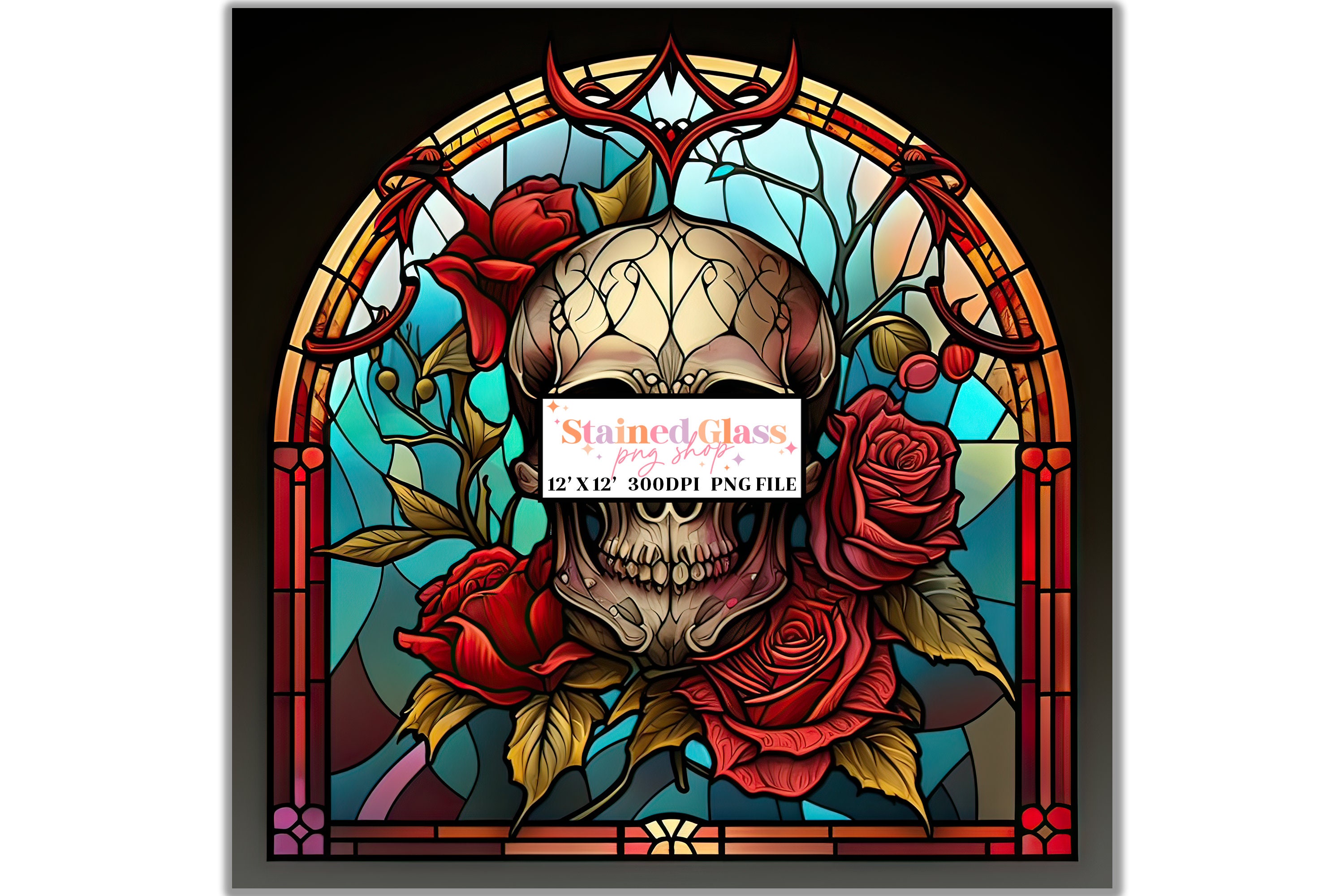 Skull Stained Glass Sublimation Designs, Stained Glass Pattern, Stained ...