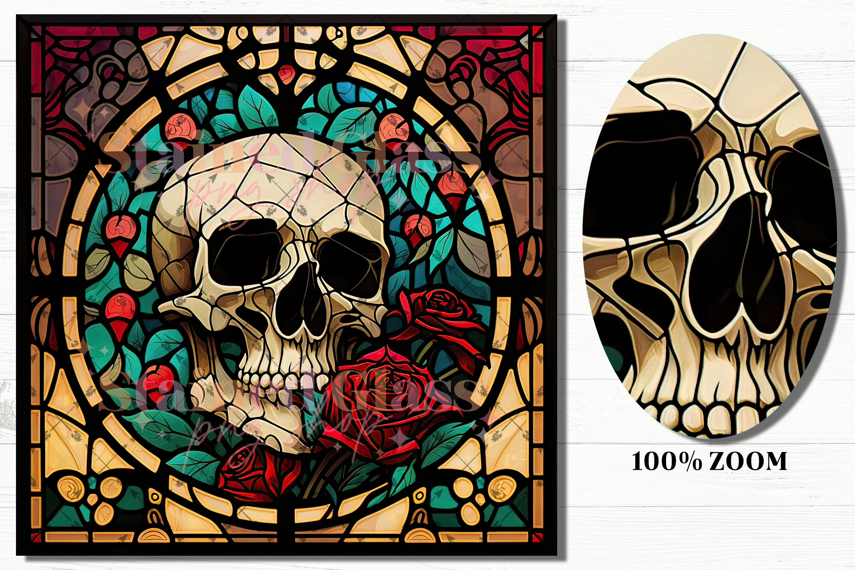 Skull Stained Glass Sublimation Designs Stained Glass - Etsy