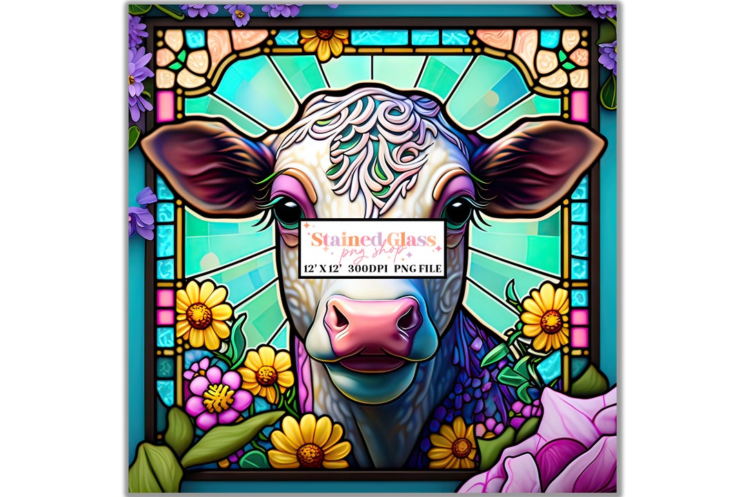 Cow Stained Glass Sublimation Designs, Stained Glass Pattern, Stained ...
