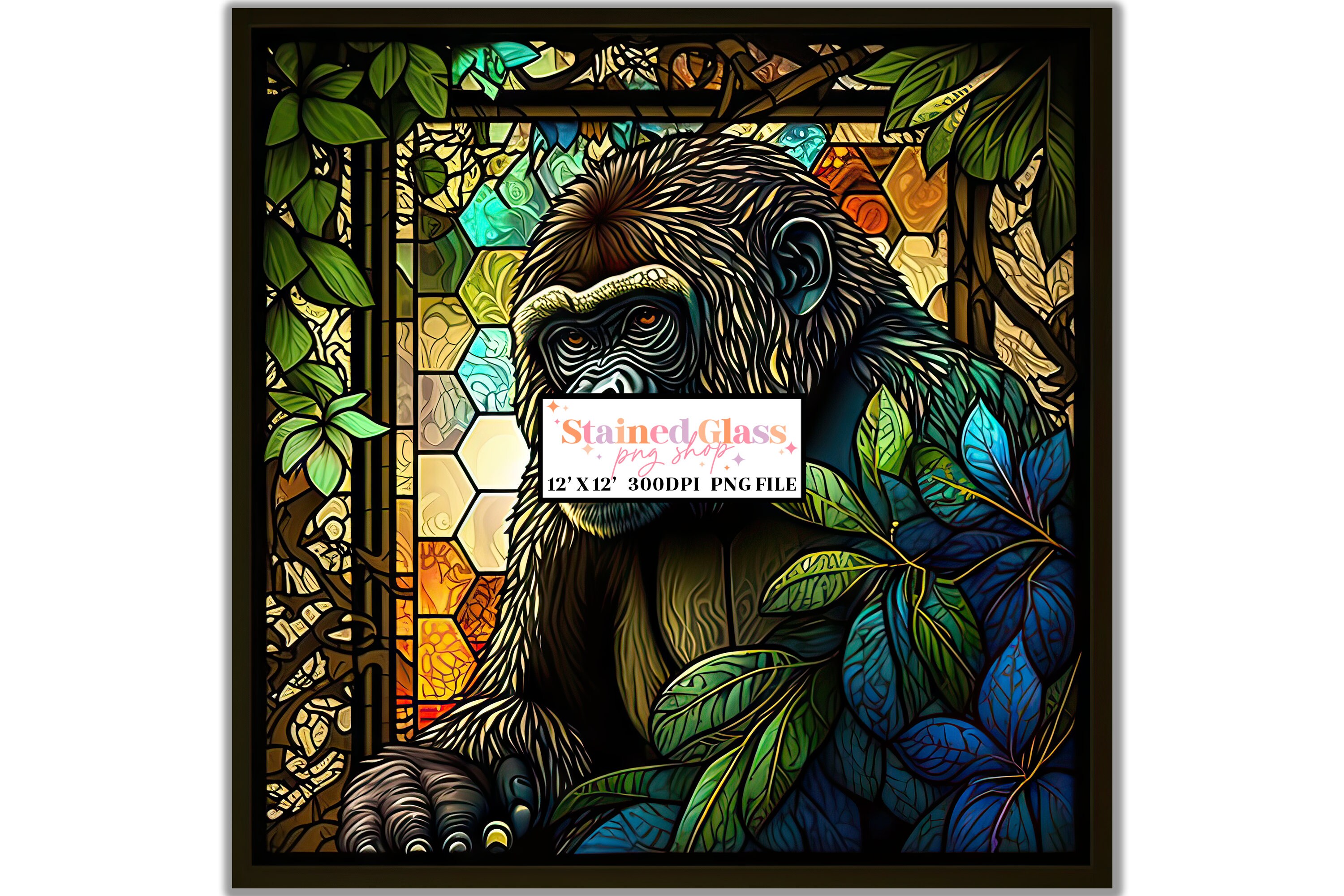 Gorilla Stained Glass Sublimation Designs Stained Glass - Etsy