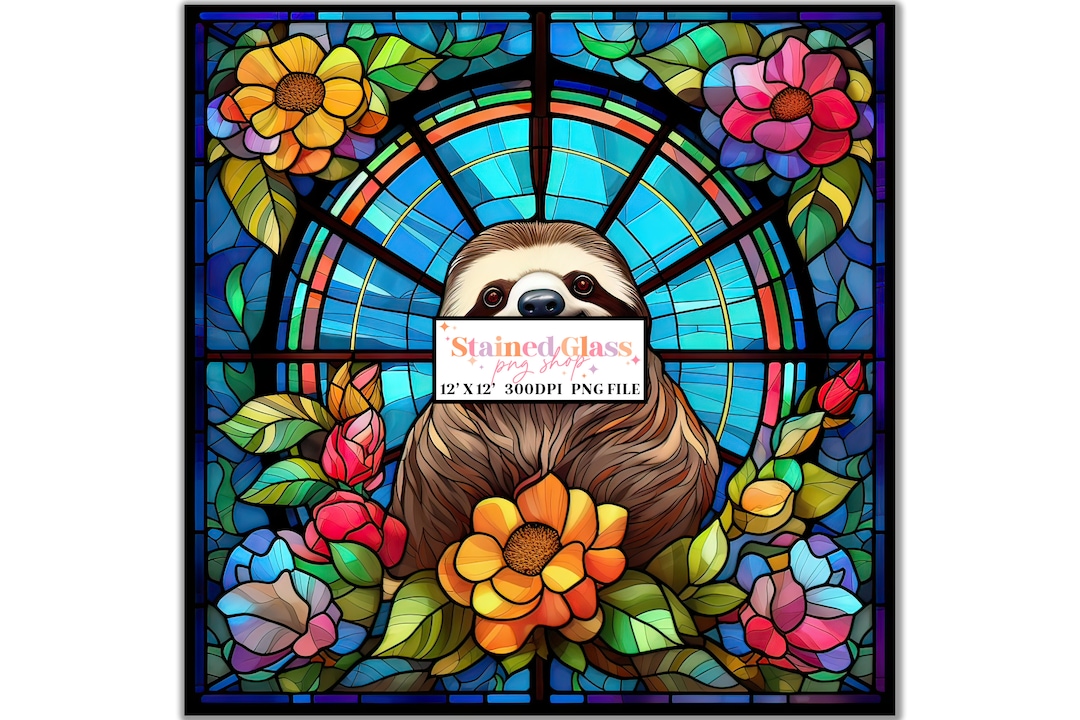 Sloth Stained Glass Sublimation Designs, Stained Glass Pattern, Stained ...