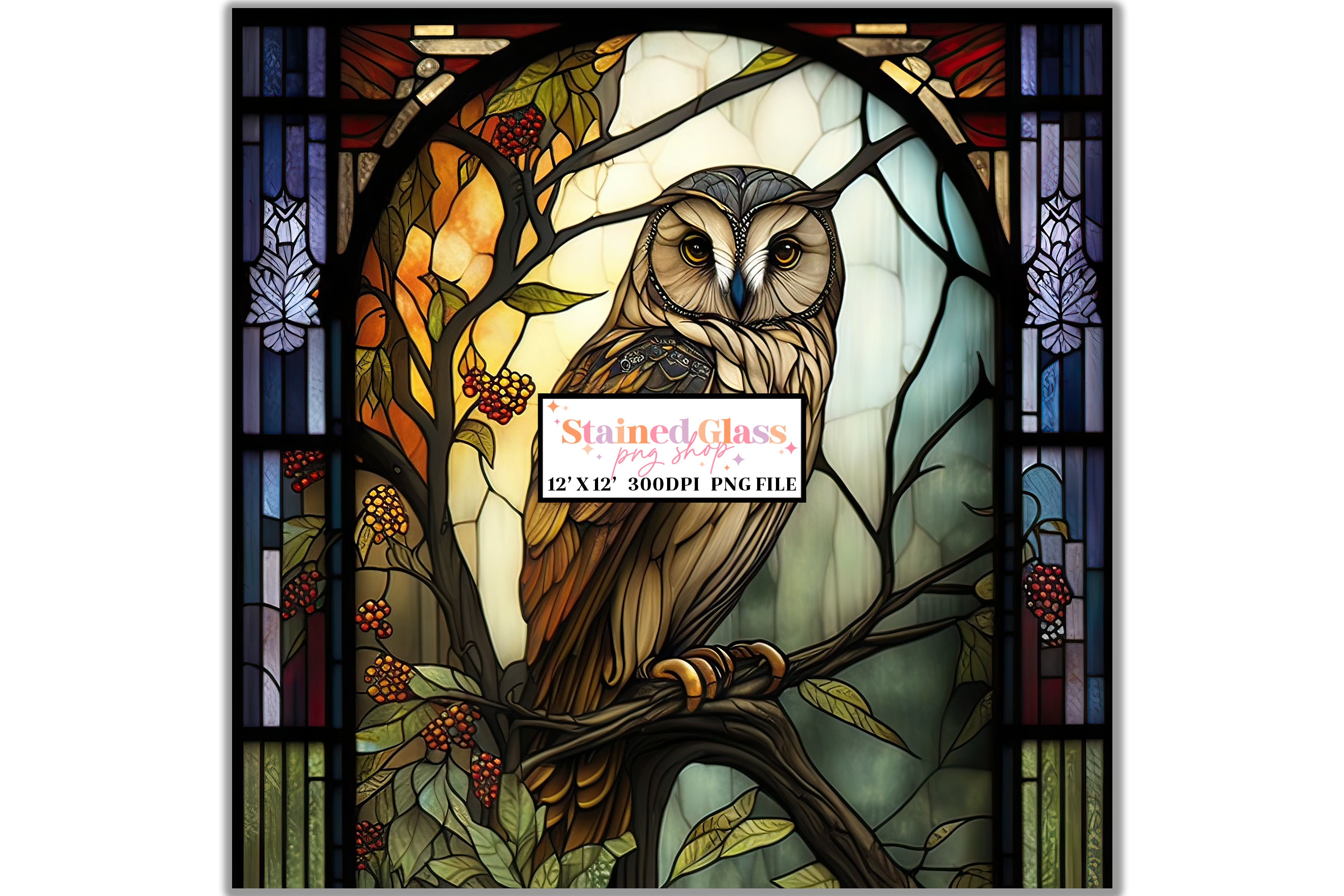 Owl Stained Glass Sublimation Designs Stained Glass Pattern - Etsy