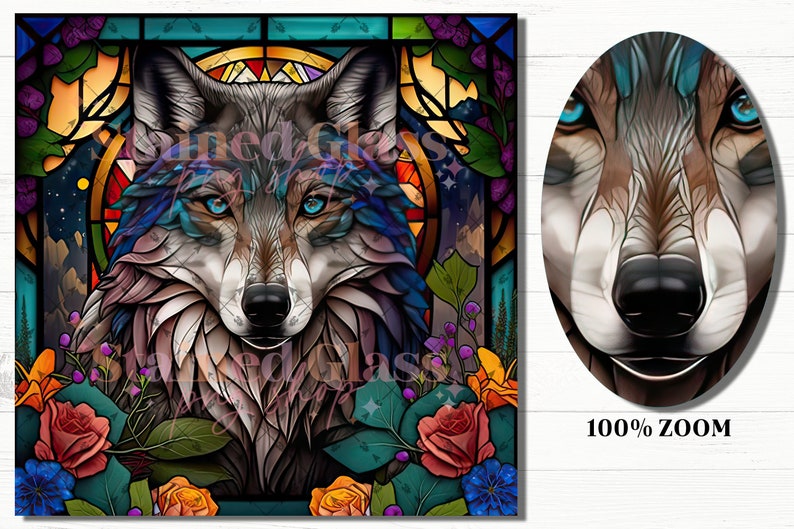 Wolf Stained Glass Sublimation Design Stained Glass Pattern - Etsy