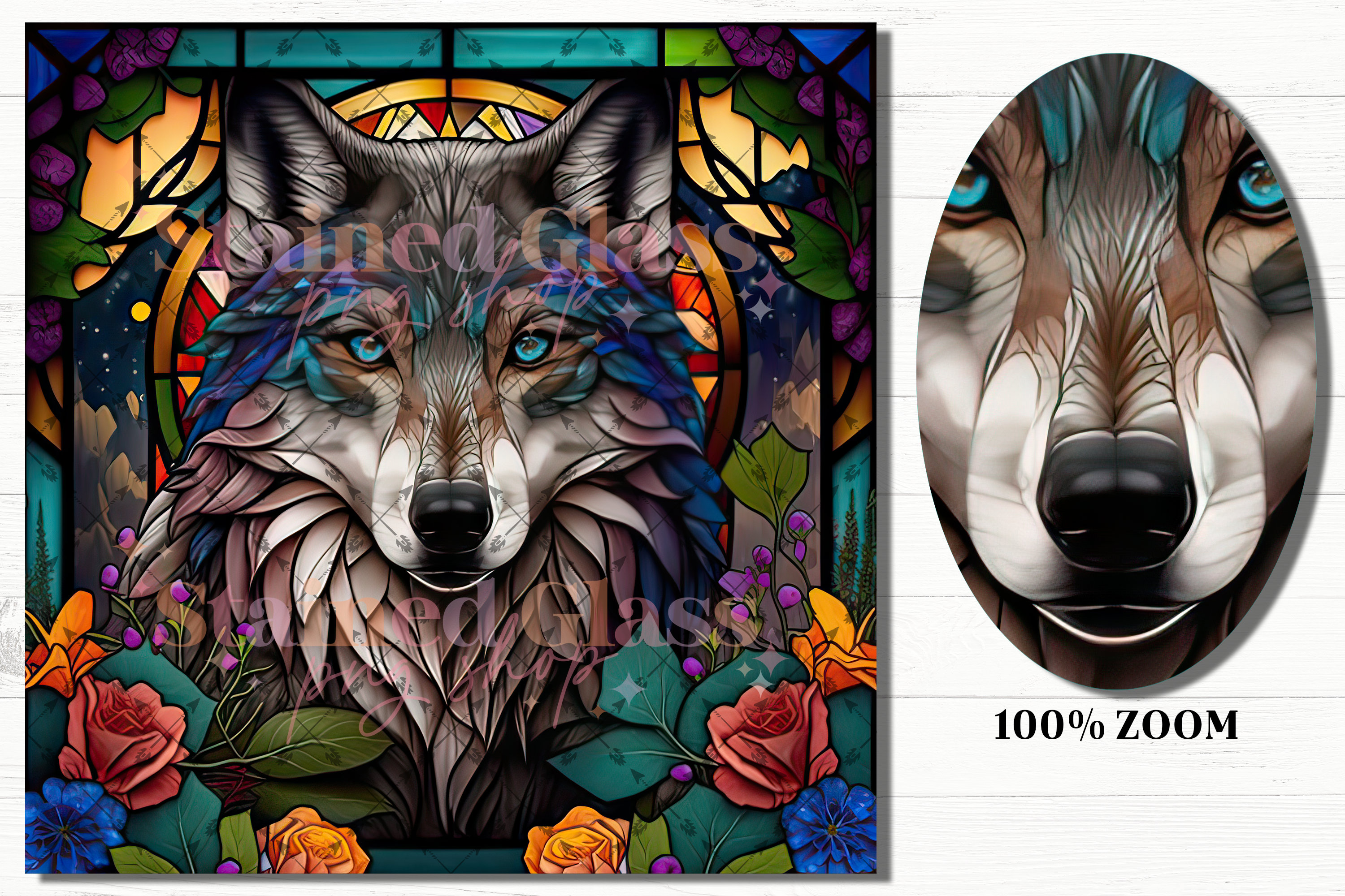 Wolf Stained Glass Sublimation Design Stained Glass Pattern Etsy
