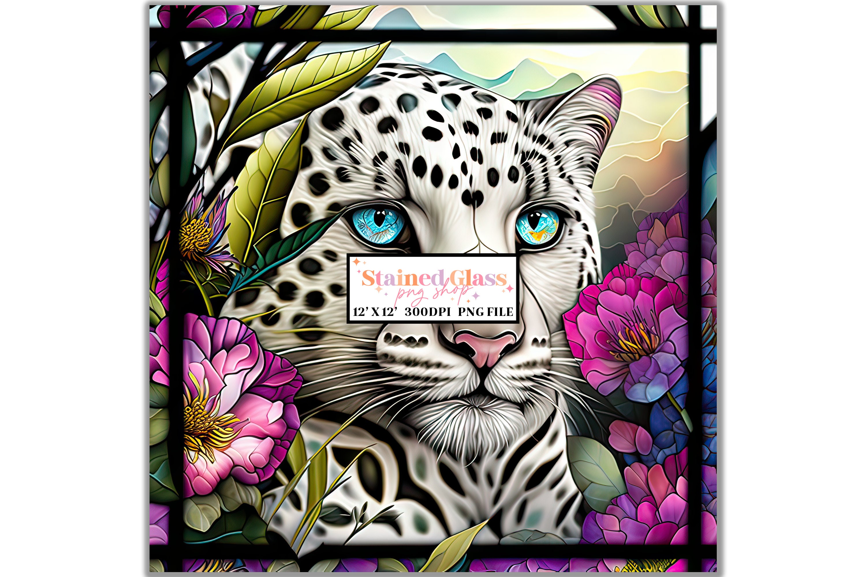 Snow Leopard Stained Glass Sublimation Design Stained Glass - Etsy