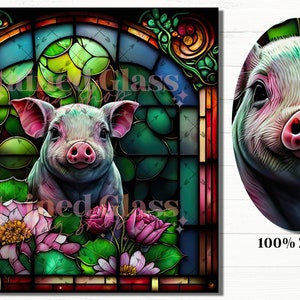 Pig Stained Glass Sublimation Designs, Stained Glass Pattern, Stained ...