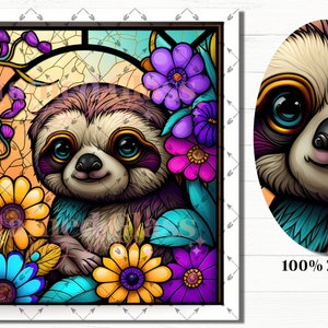 Sloth Stained Glass Sublimation Designs, Stained Glass Pattern, Stained ...