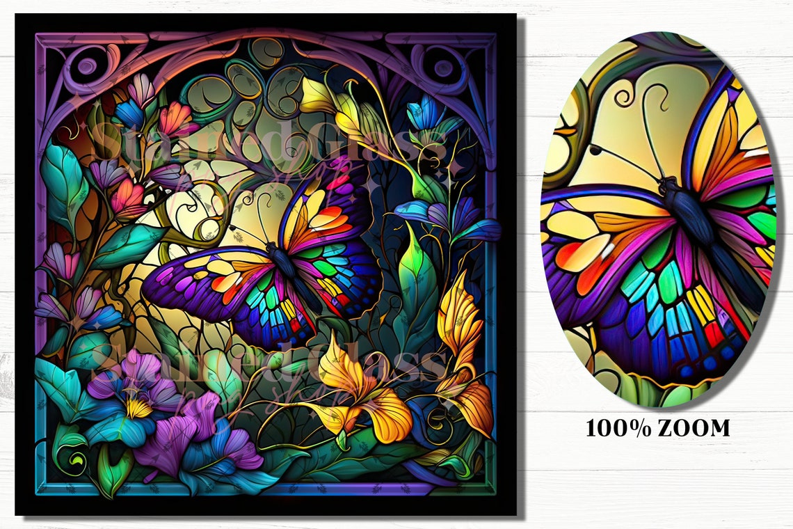 Butterfly Stained Glass Sublimation Designs, Stained Glass Pattern ...