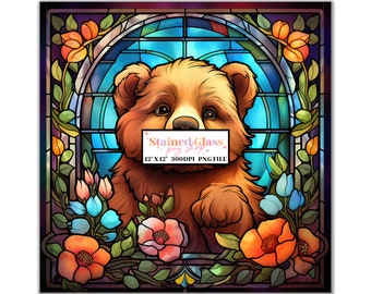 Black Bear Stained Glass , Digital Paper, Stained Glass Sublimation Designs, Stained Glass PNG ...