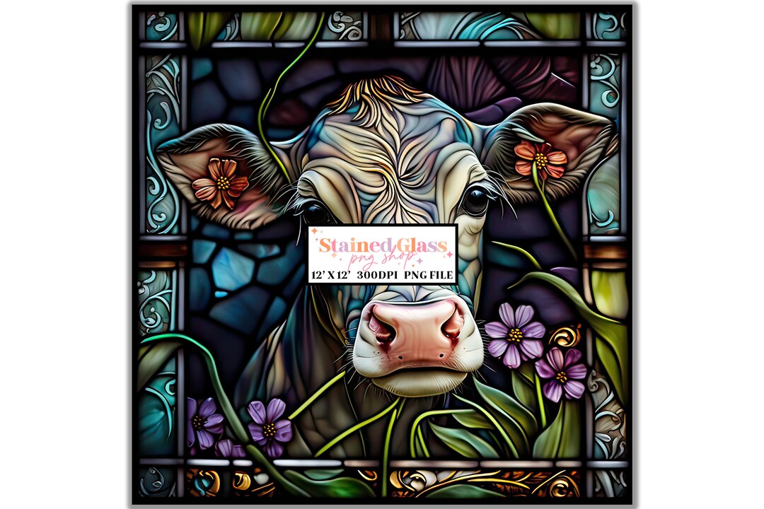 Cow Stained Glass Sublimation Designs, Stained Glass Pattern, Stained ...