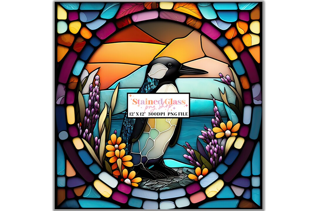 Penguin Stained Glass Sublimation Designs, Stained Glass Pattern ...