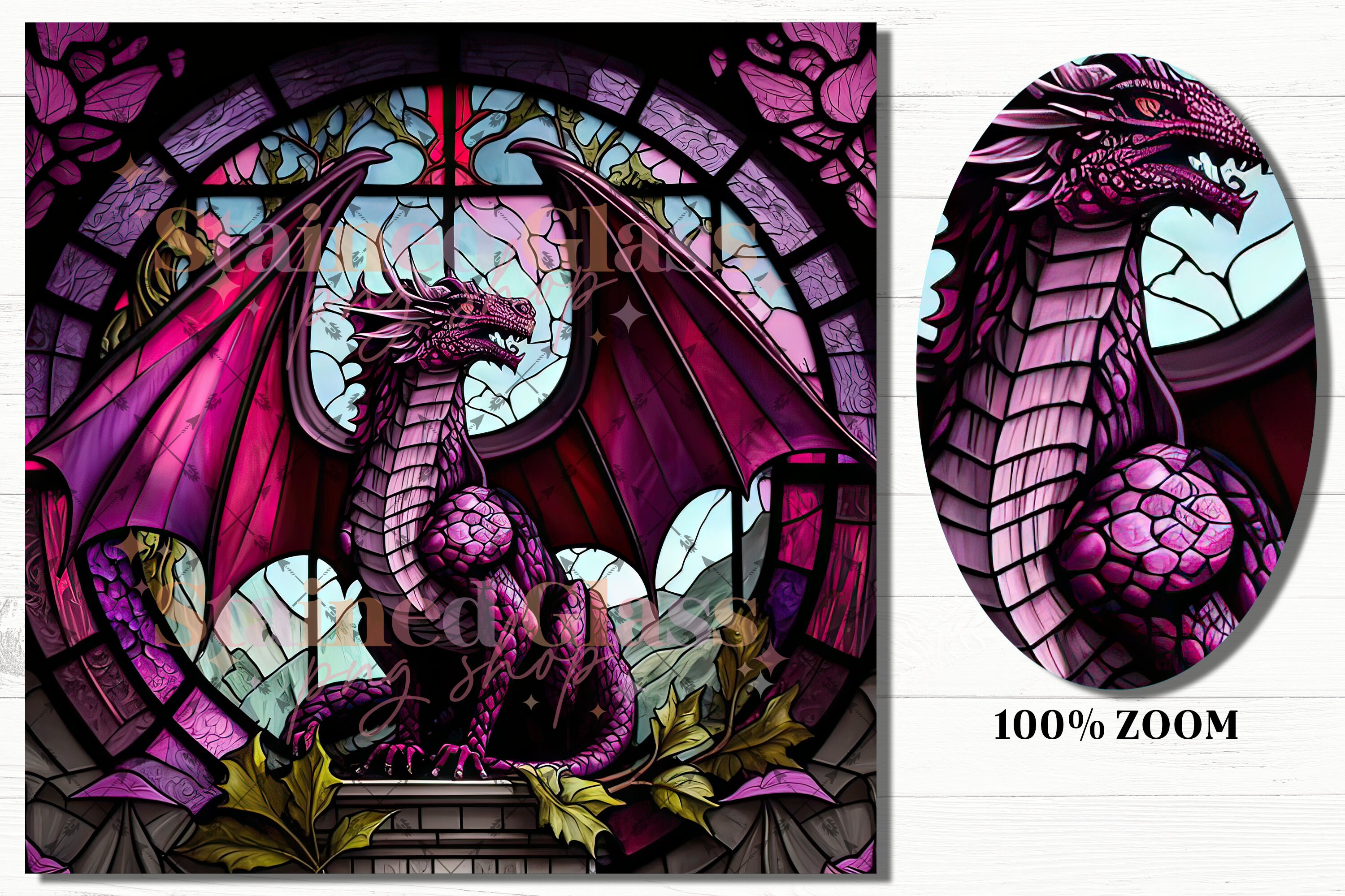 Dragon Stained Glass Sublimation Designs, Stained Glass Pattern ...