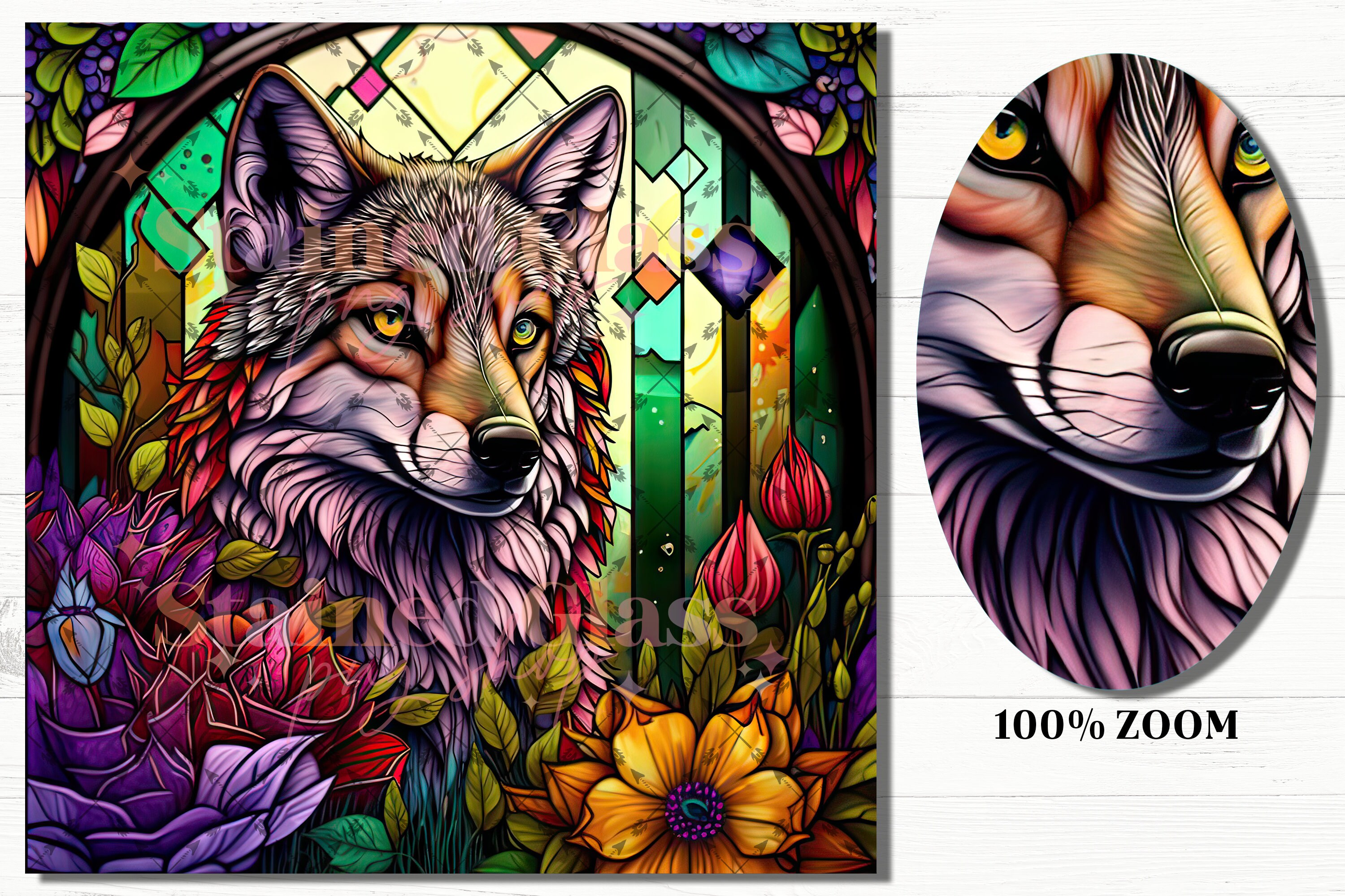 Wolf Stained Glass Sublimation Design Stained Glass Pattern - Etsy