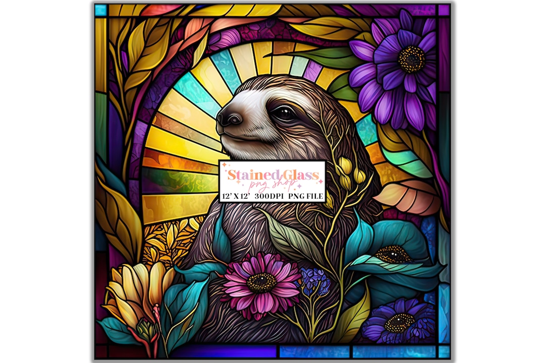 Sloth Stained Glass Sublimation Designs, Stained Glass Pattern, Stained ...