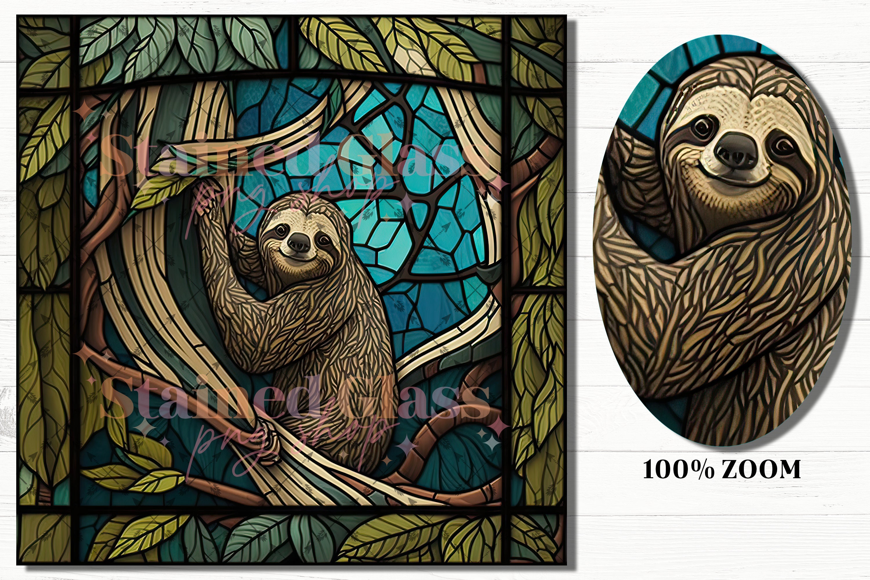 Sloth Stained Glass Sublimation Designs Stained Glass - Etsy