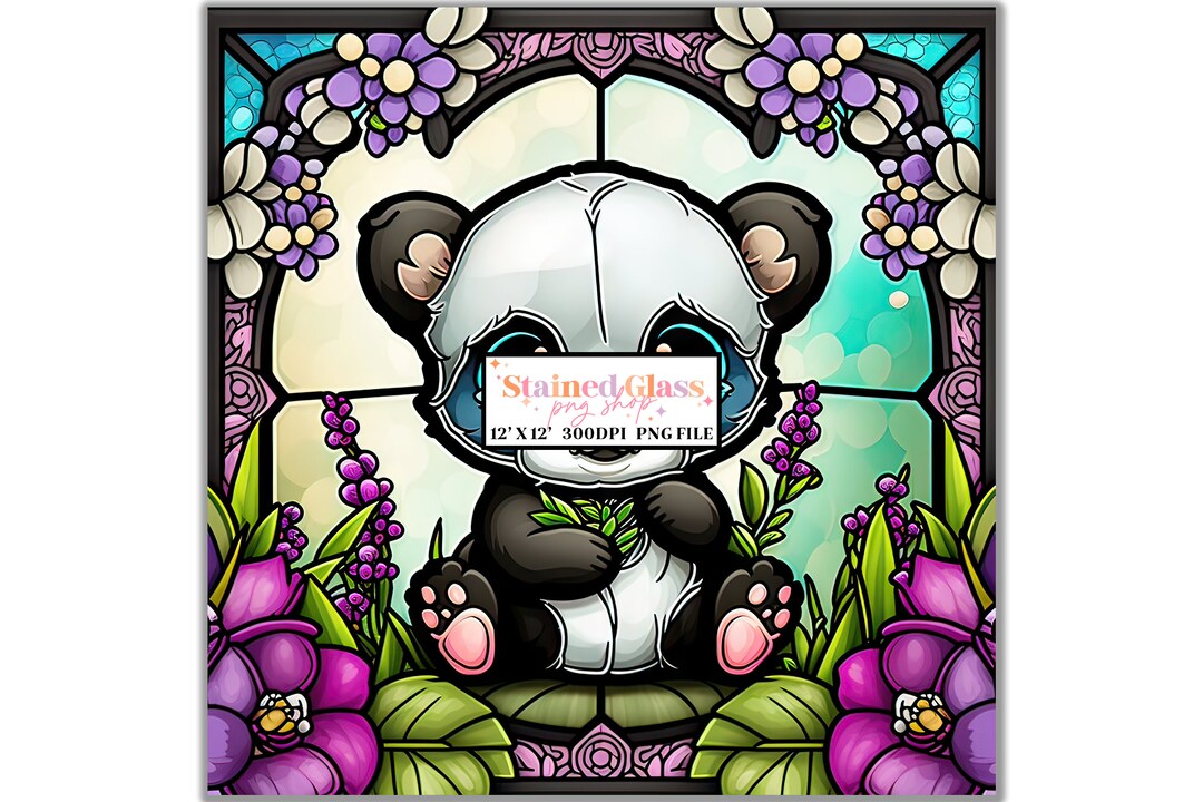 Panda Stained Glass Sublimation Designs, Stained Glass Pattern, Stained ...