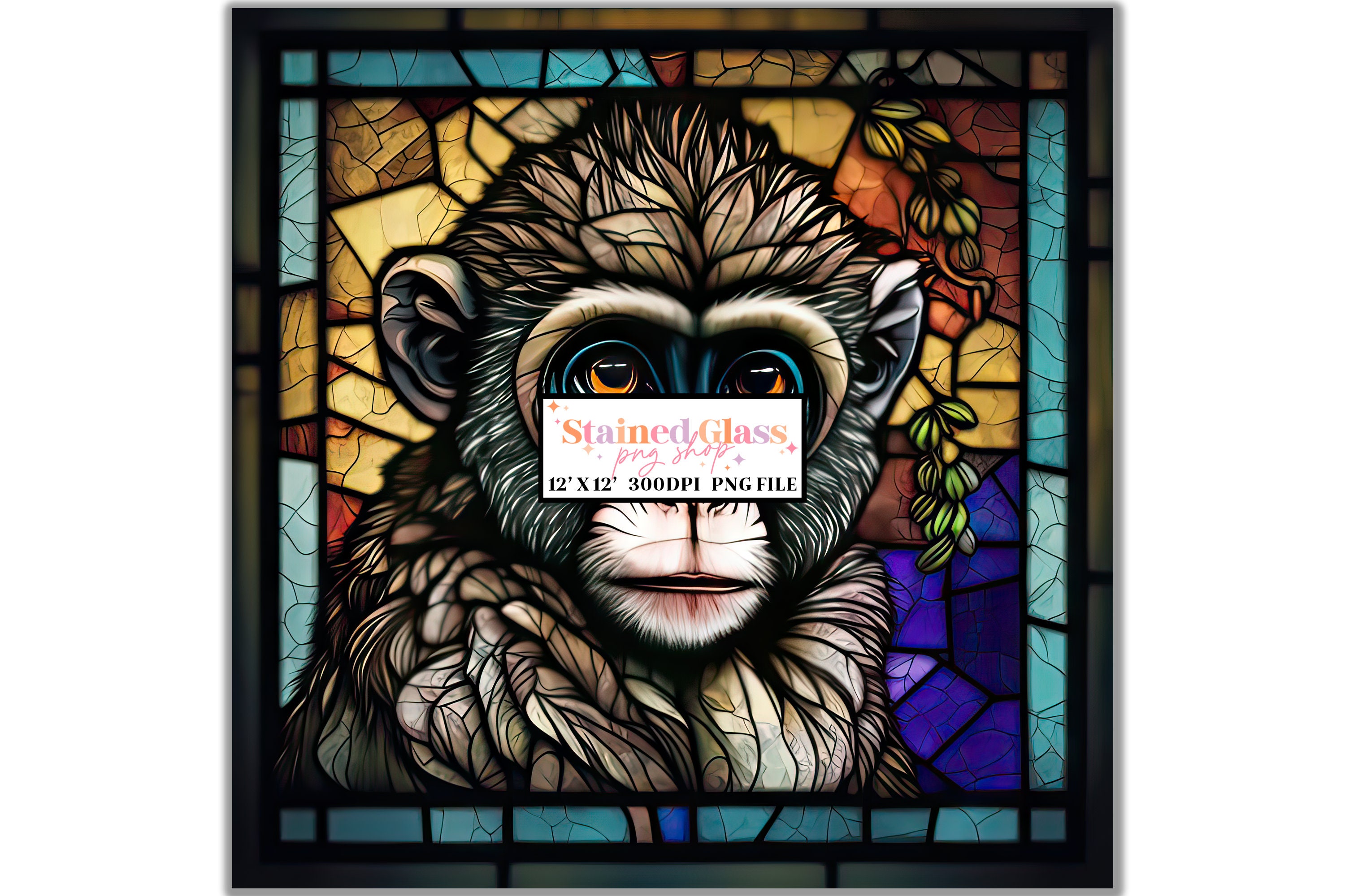 Monkey Stained Glass Sublimation Designs Stained Glass - Etsy