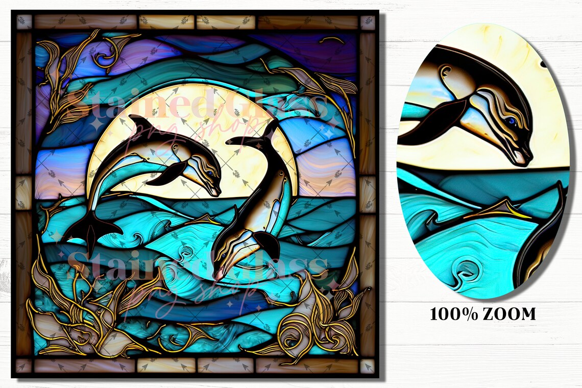 Dolphin Stained Glass Sublimation Designs Stained Glass - Etsy