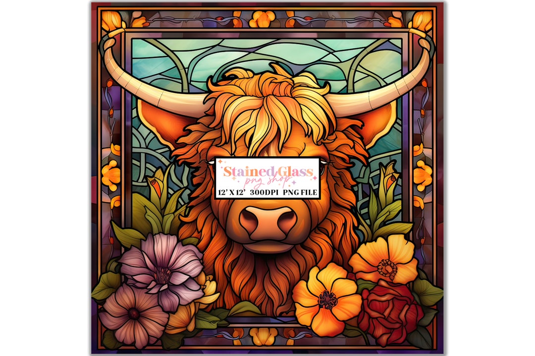 Highland Cow Stained Glass Sublimation Designs, Stained Glass Pattern ...