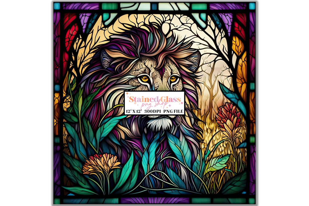 Lion Stained Glass Sublimation Designs, Stained Glass Pattern, Stained ...