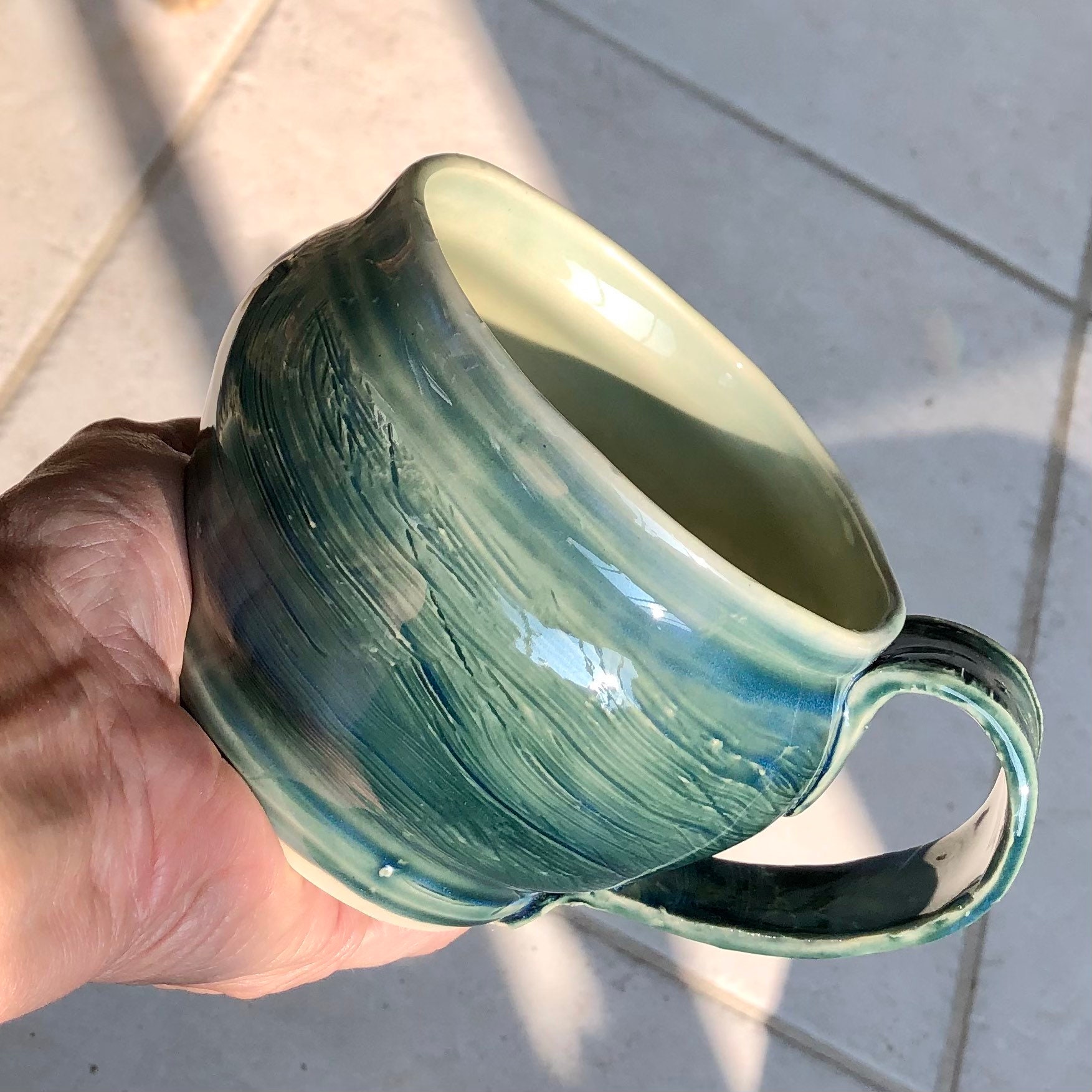 Green Stoneware Coffee Mug, Tea Diffuser Cup, Soup Bowl, Handthrown ...