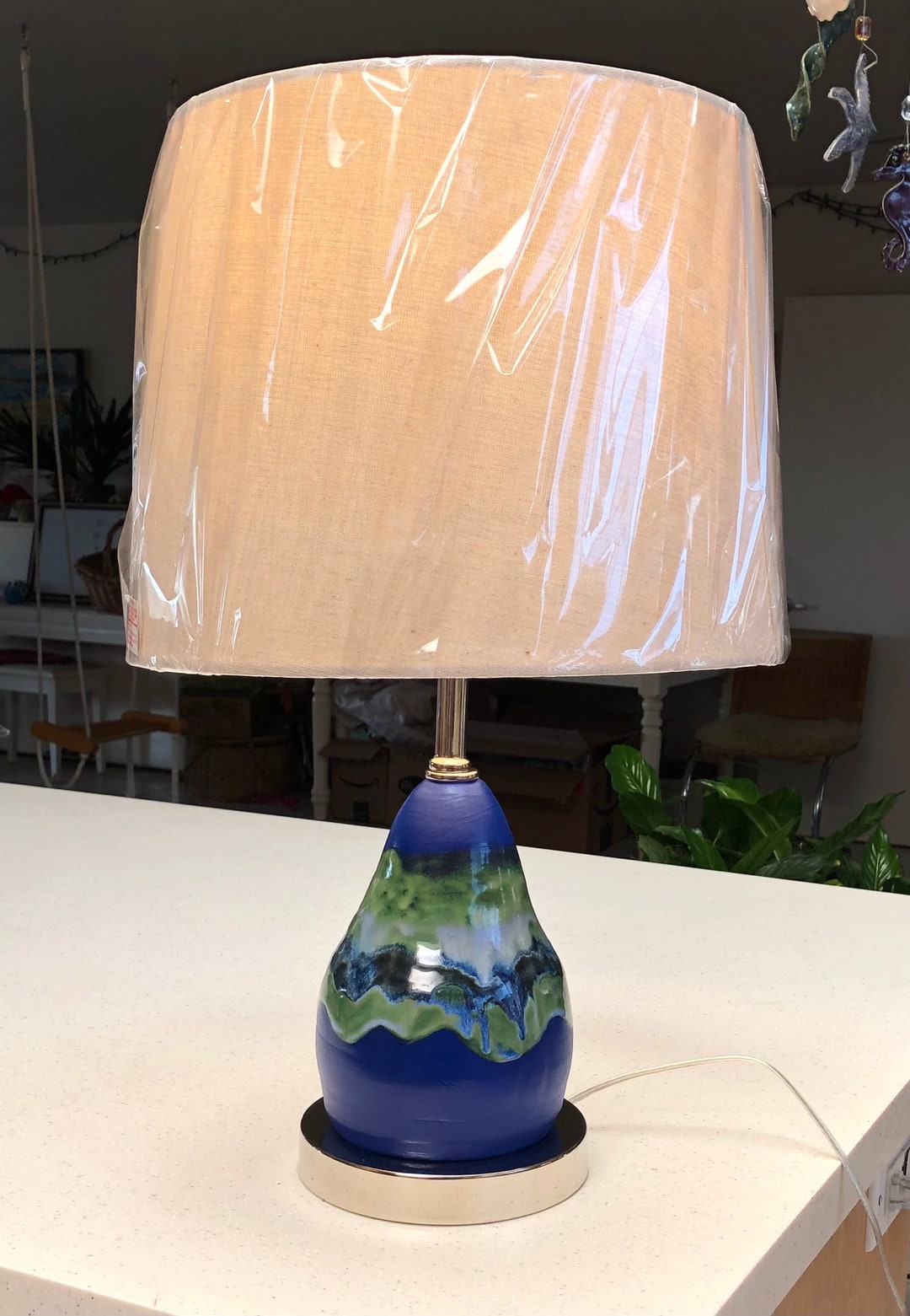 Pear Shaped Electric Blue Unique Lamps, Handthrown Pottery, Polished ...